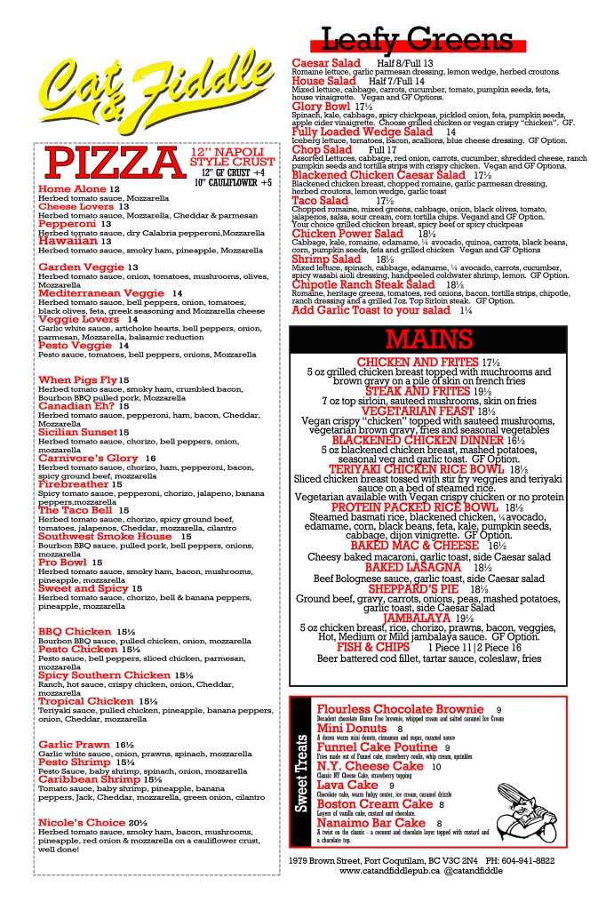 Food Menu – Cat & Fiddle Pub