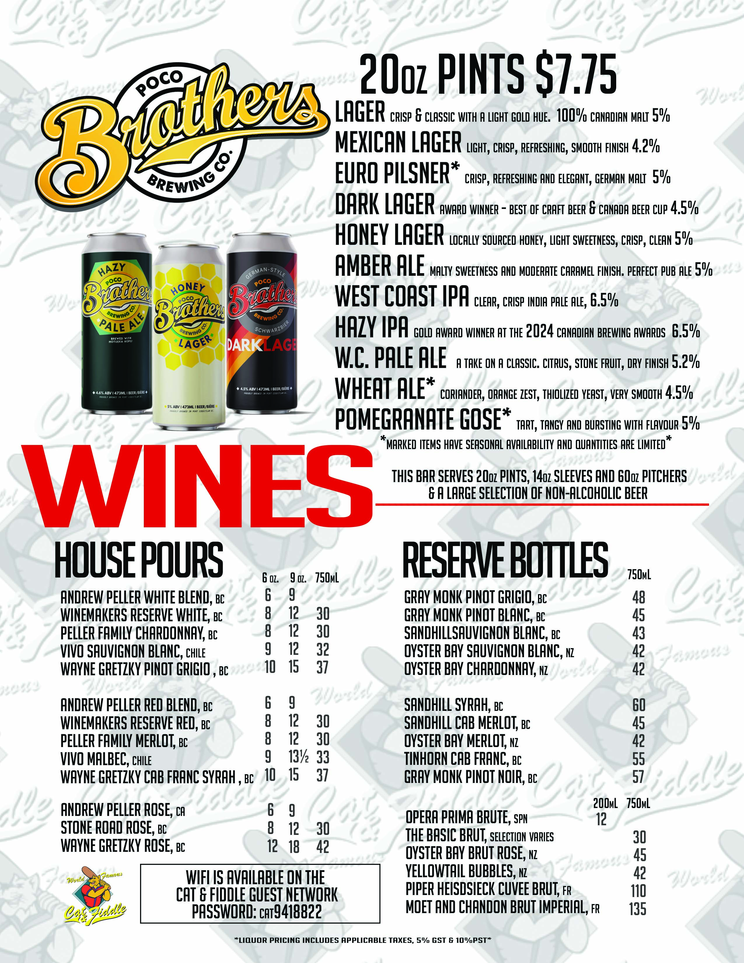 Drink Menu – Cat & Fiddle Pub